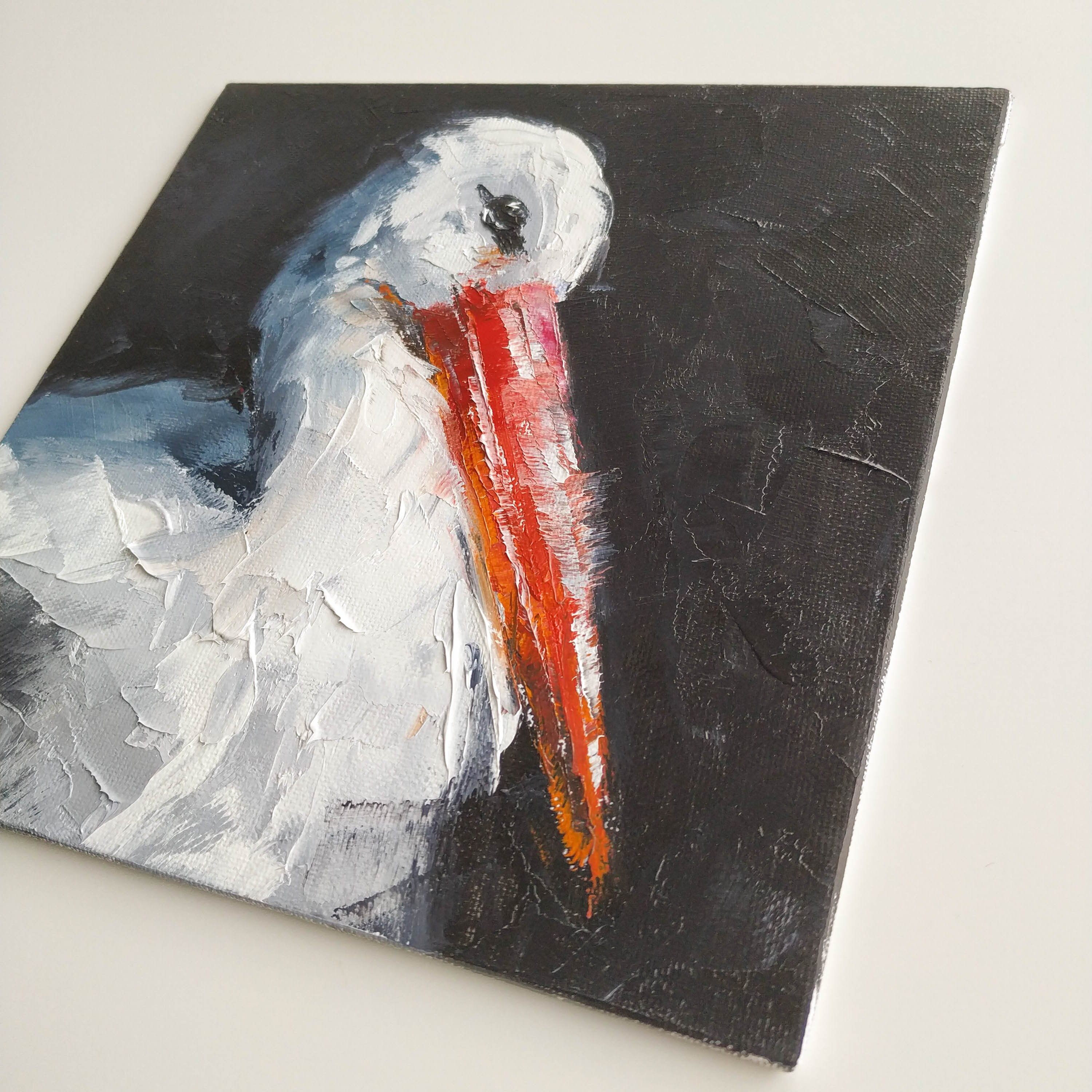 Stork painting Original bird wall art on small canvas 8 by | Etsy