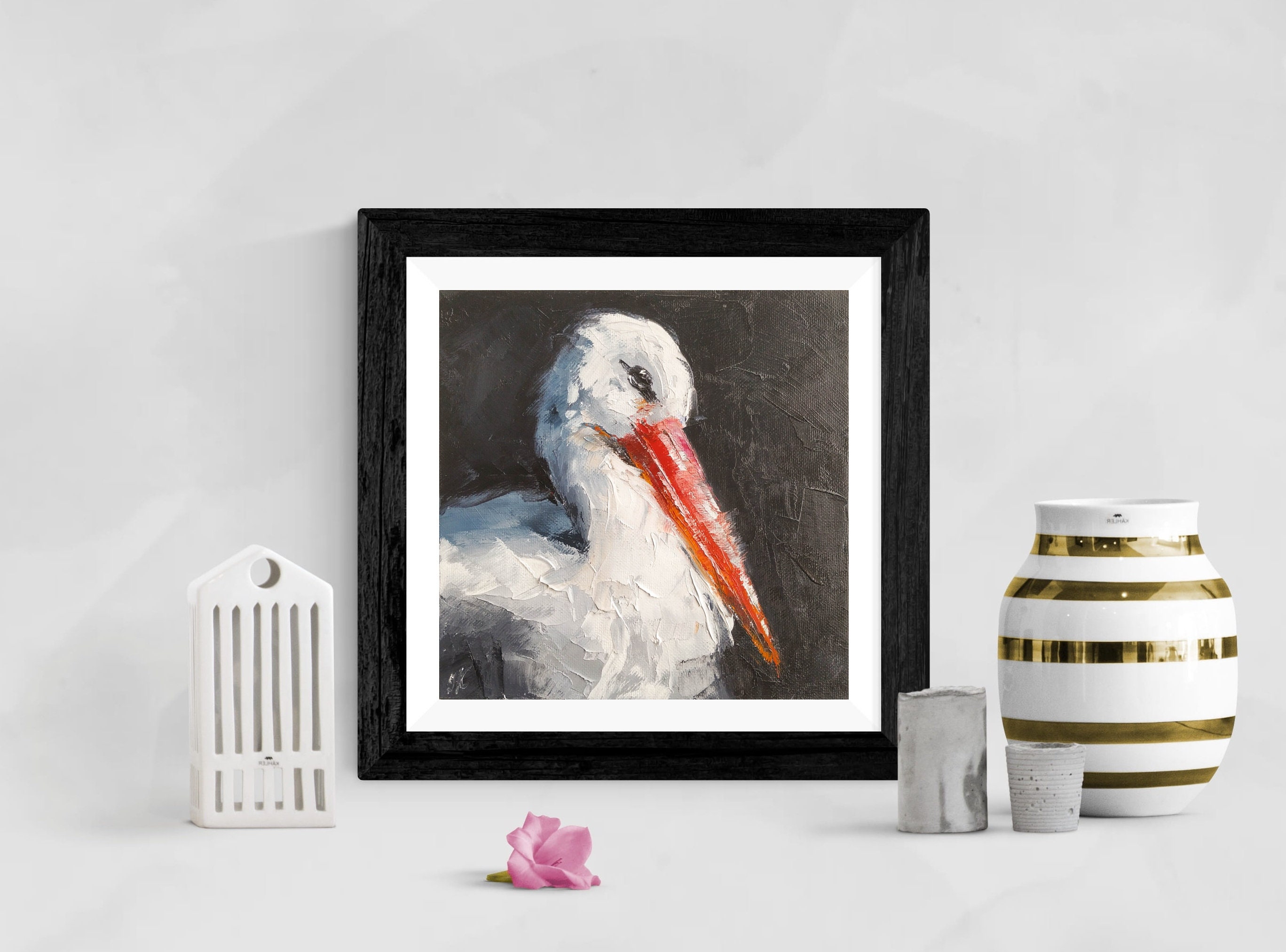 Stork Painting Original Bird Wall Art on Small Canvas 8x8 - Etsy UK