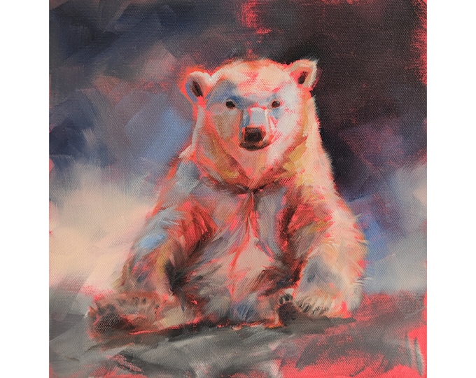 Polar Bear Painting, Original Animal Art on Canvas Panel 10 by 10 by ...