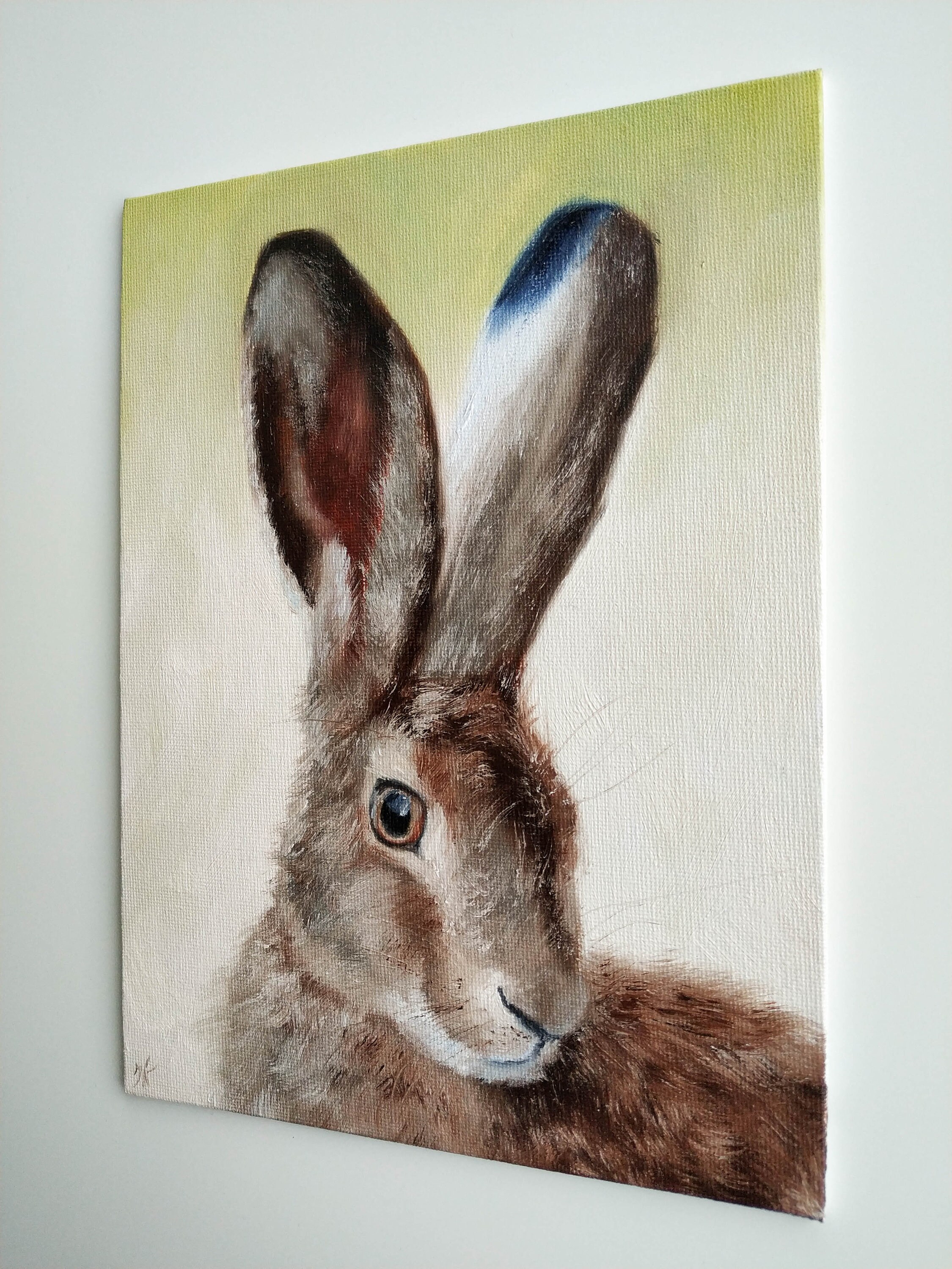 Hare painting Original rabbit artwork on canvas Small animal | Etsy