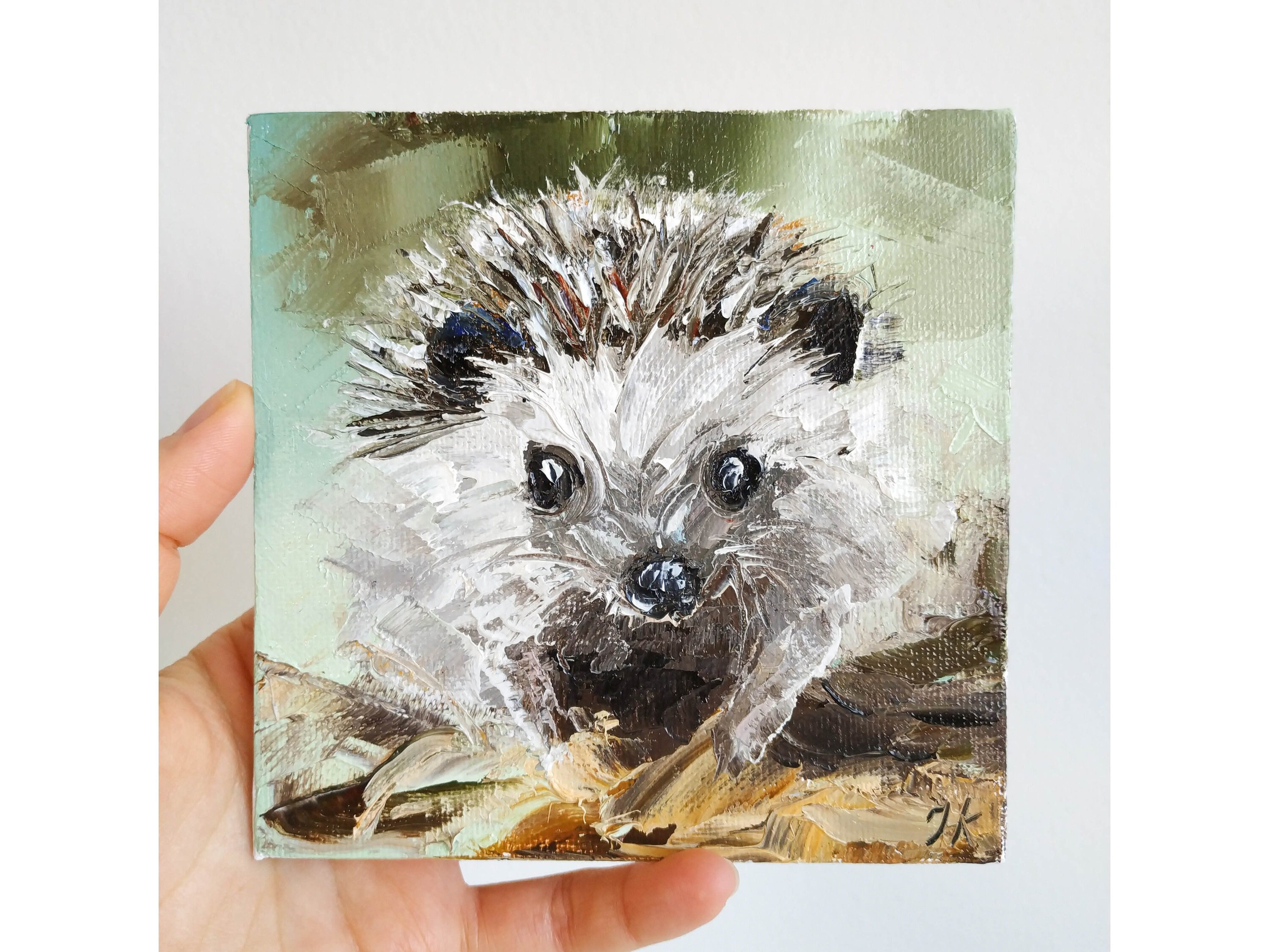 Hedgehog painting Original animal wall art on mini canvas 5 by | Etsy