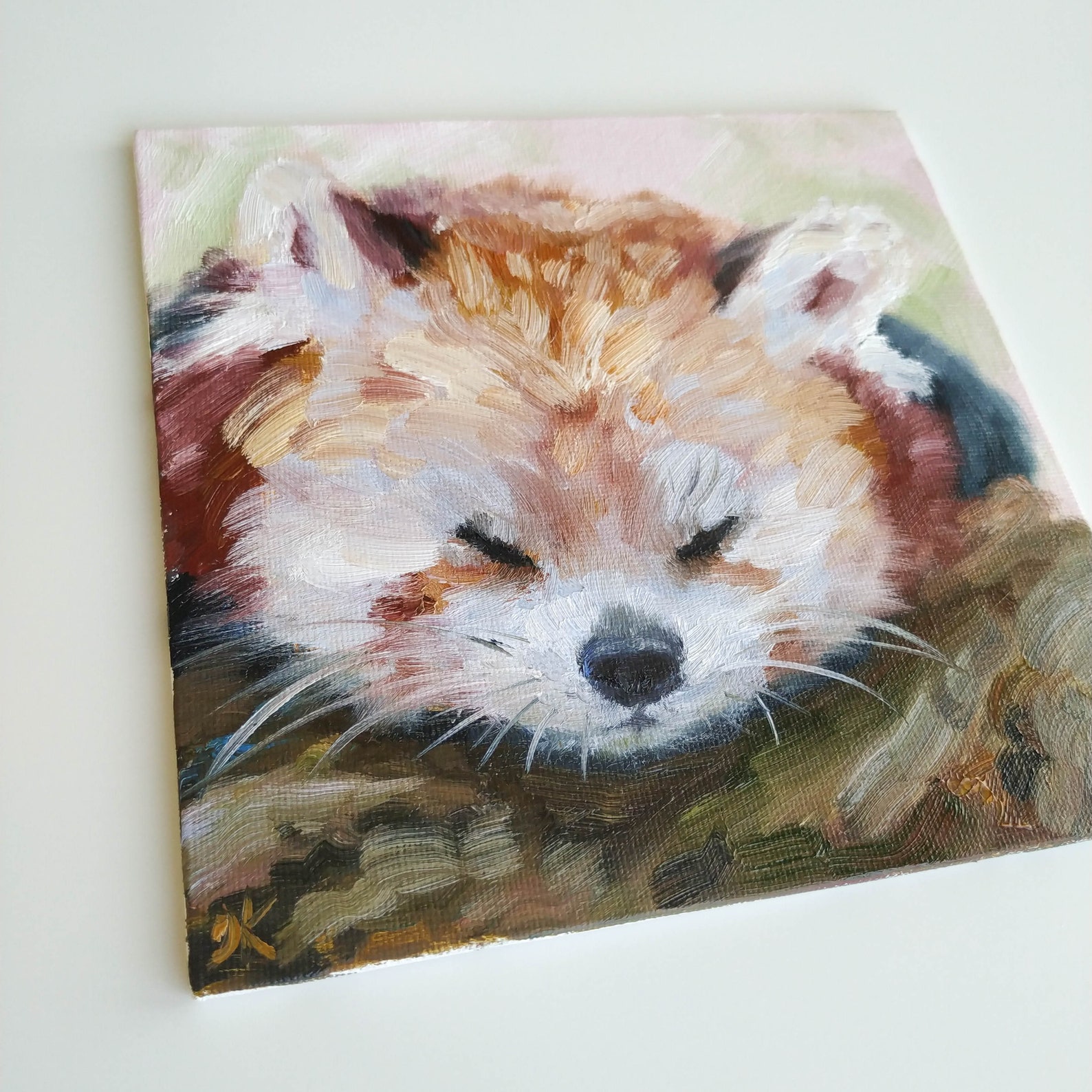 Red panda painting Original animal artwork on small canvas | Etsy
