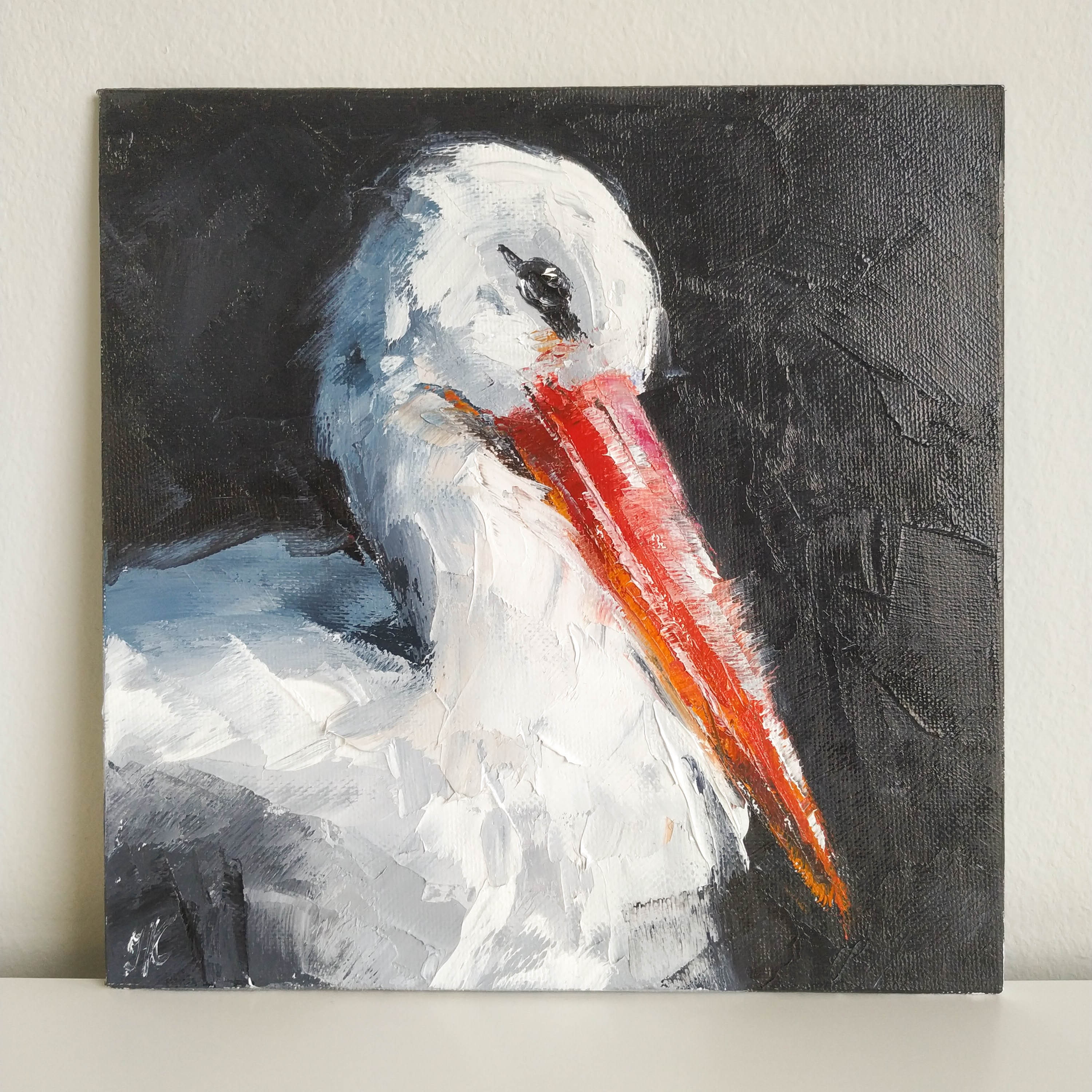 Stork Painting Original Bird Wall Art on Small Canvas 8x8 - Etsy UK