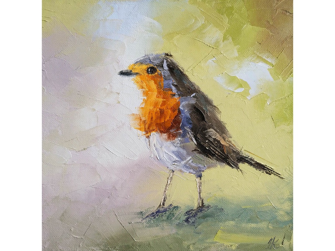 Robin Painting Original Red Breast Bird Wall Art on Canvas - Etsy