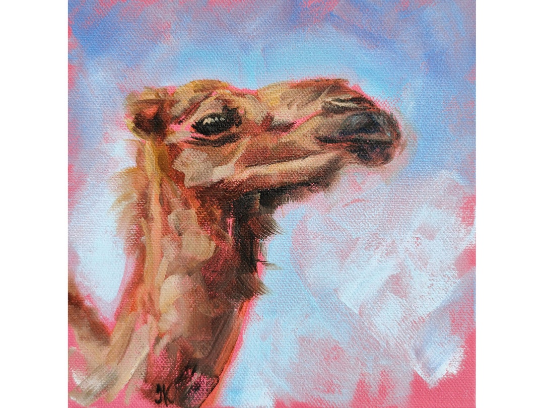 Camel Painting, Original Desert Animal Wall Art on Small Canvas Panel 6 ...