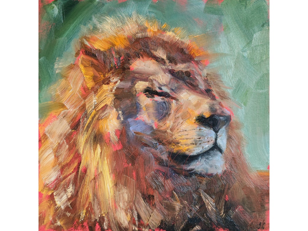 Lion Painting, Original African Animal Wall Art on Canvas Panel 10 by ...