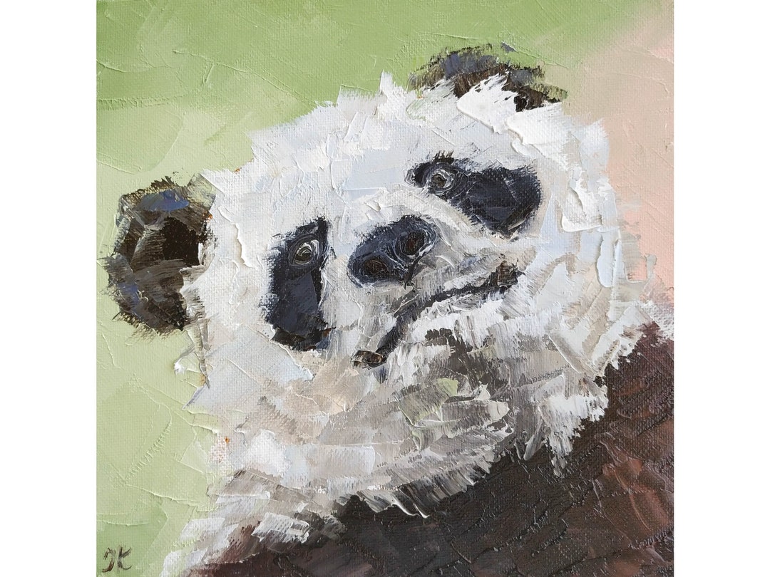 Panda Painting Original Panda Bear Wall Art on Small Canvas 8 - Etsy