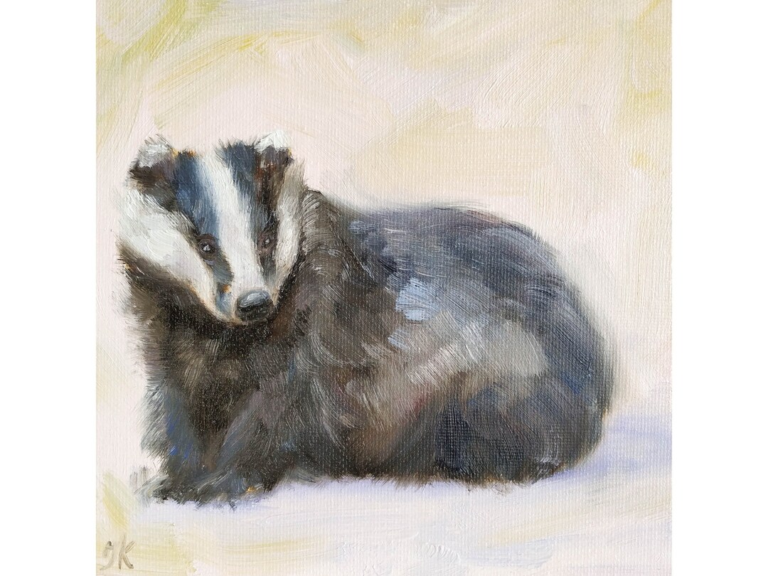 Badger Painting Original Forest Animal Artwork on Small - Etsy