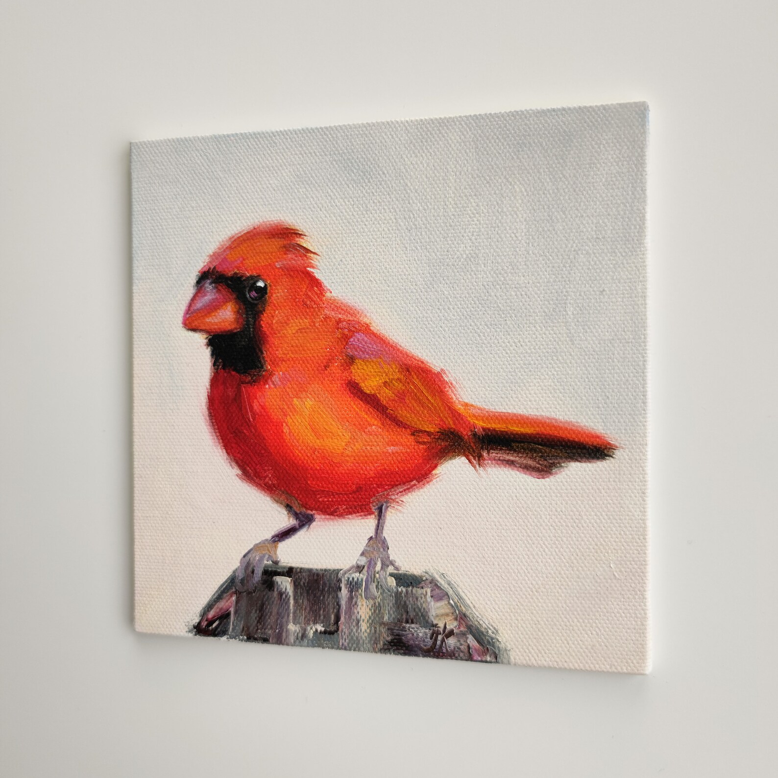 Red Cardinal Painting Original Bird Art on Square Canvas - Etsy