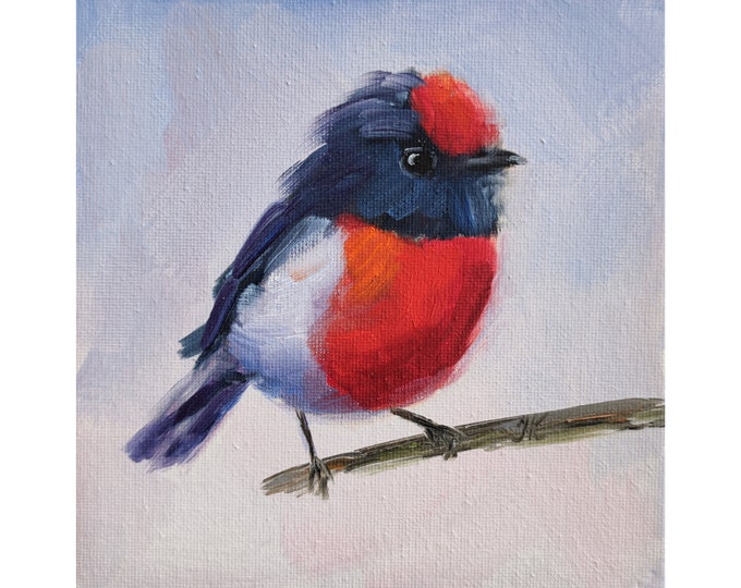 Red Capped Robin Painting, Original Australian Bird Wall Art on Small ...