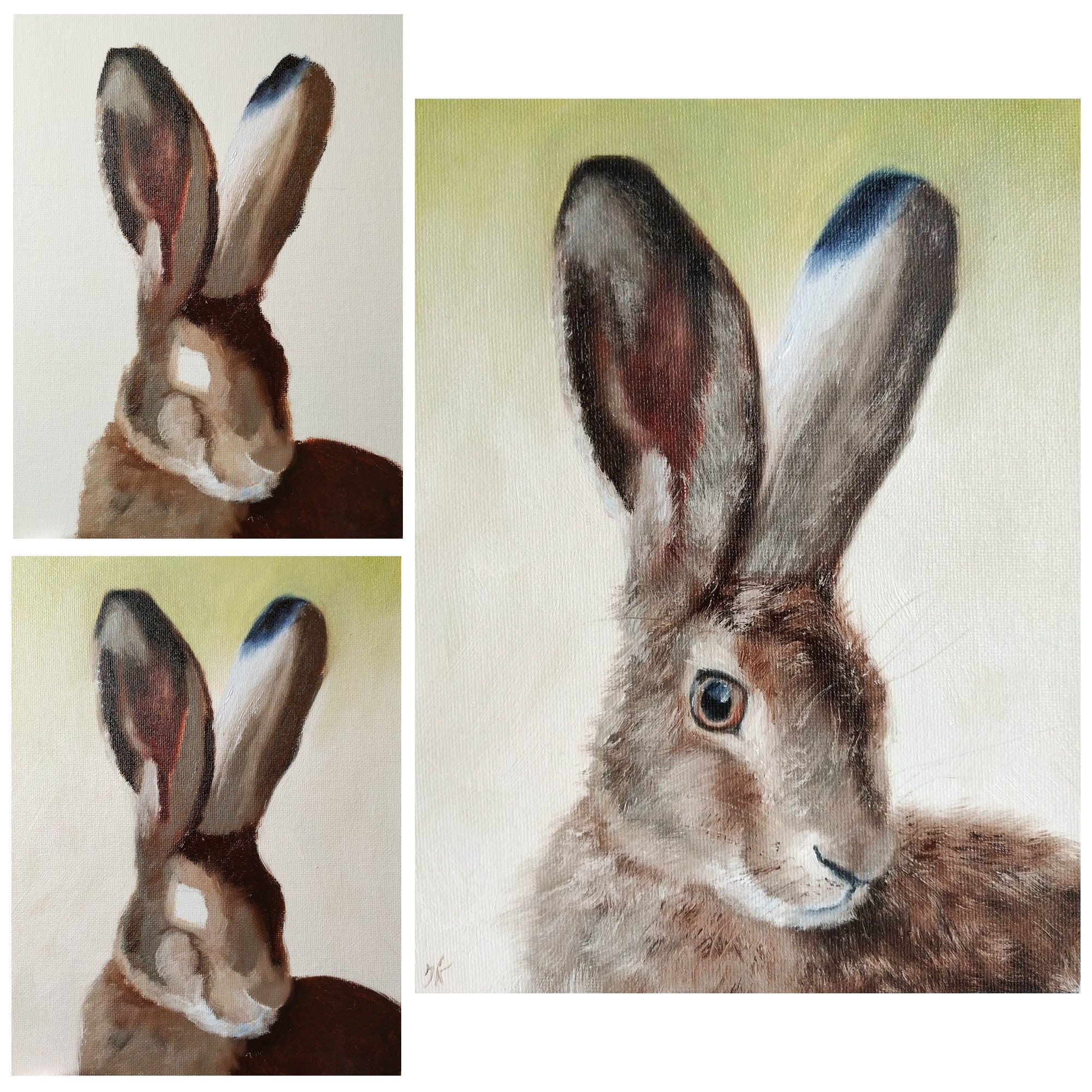 Hare painting Original rabbit artwork on canvas Small animal | Etsy