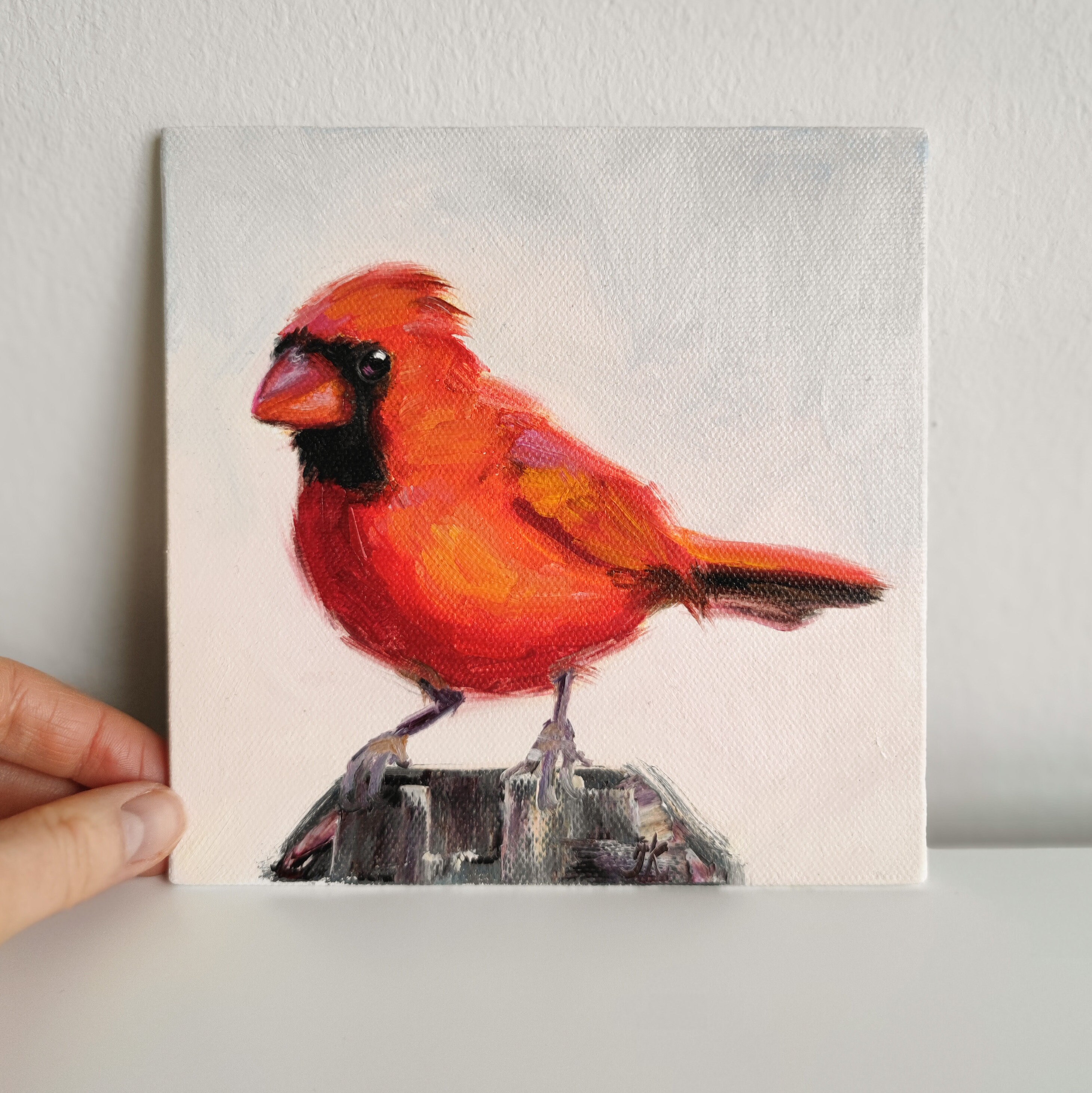 Red Cardinal Painting Original Bird Art on Square Canvas - Etsy