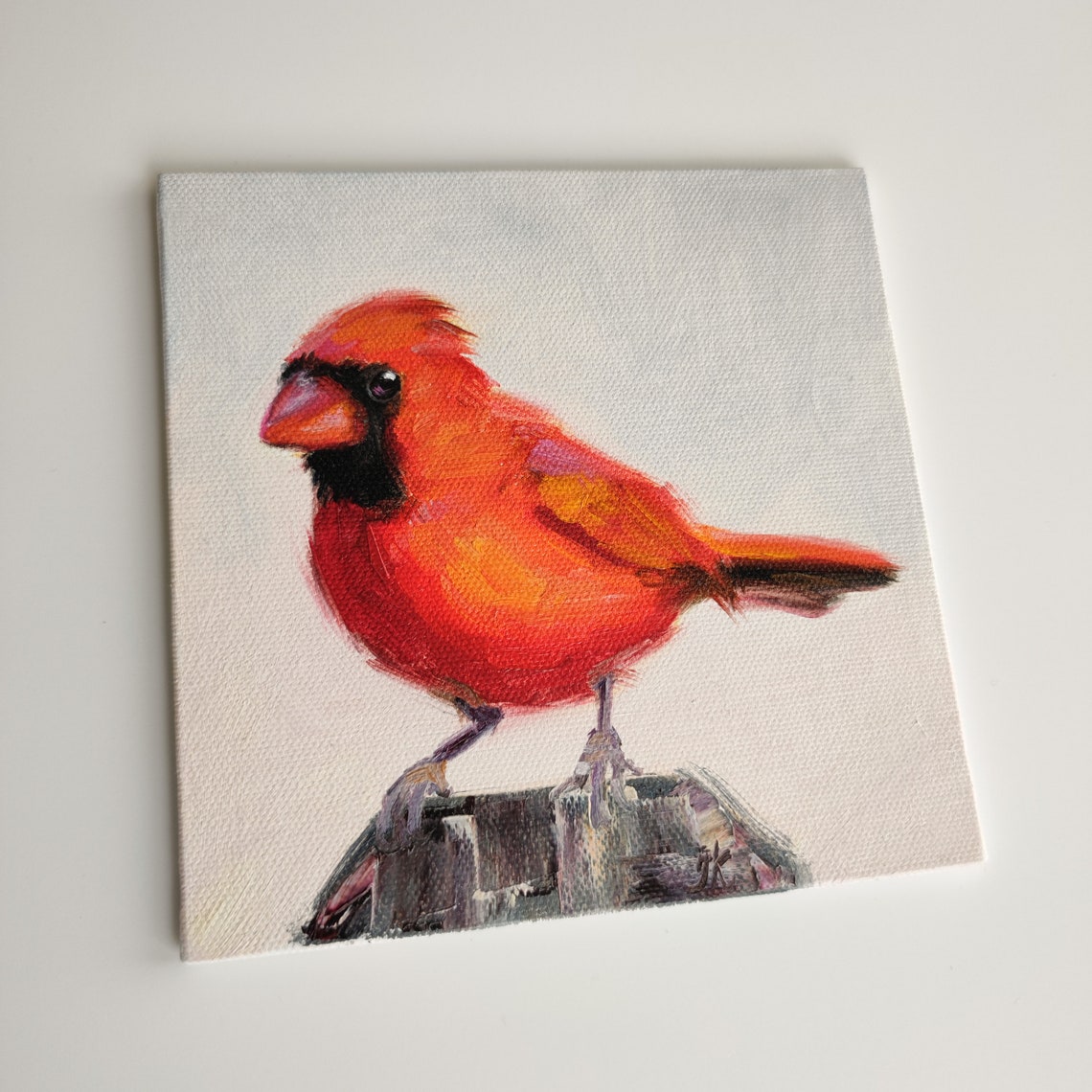 Red Cardinal Painting Original Bird Art on Square Canvas - Etsy
