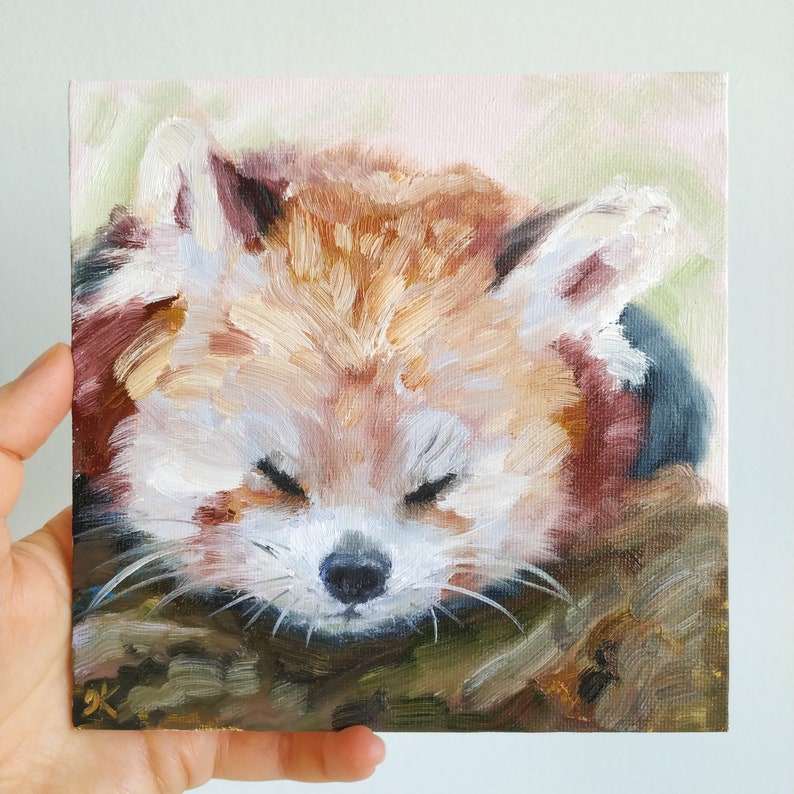 Red Panda Painting Original Animal Artwork on Small Canvas - Etsy