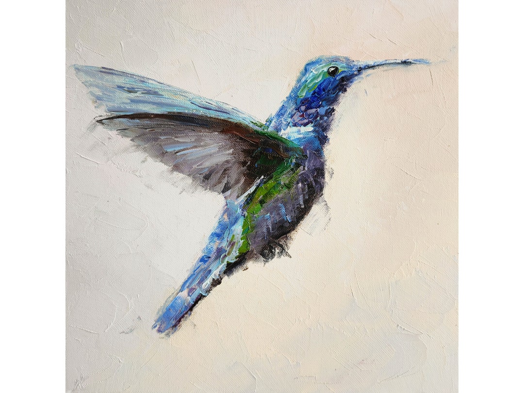 Hummingbird Painting Original Bird Wall Art on Canvas Panel - Etsy