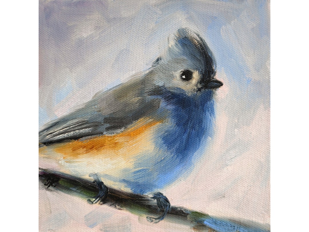 Tufted Titmouse Painting, Original Small Bird Wall Art 6 by 6'' by ...