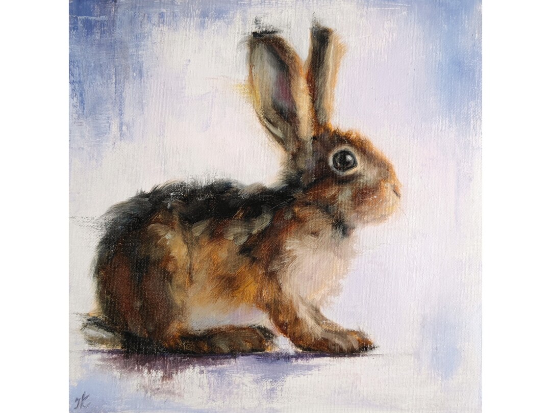 Rabbit Painting Original Bunny Artwork on Canvas Panel 10 by - Etsy
