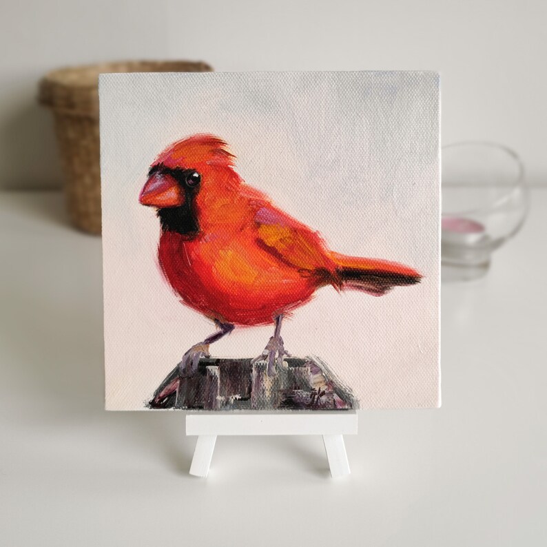 Red Cardinal Painting Original Bird Art on Square Canvas - Etsy