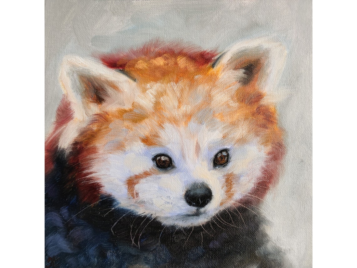 Red Panda Painting Original Animal Artwork on Canvas Panel 8 - Etsy