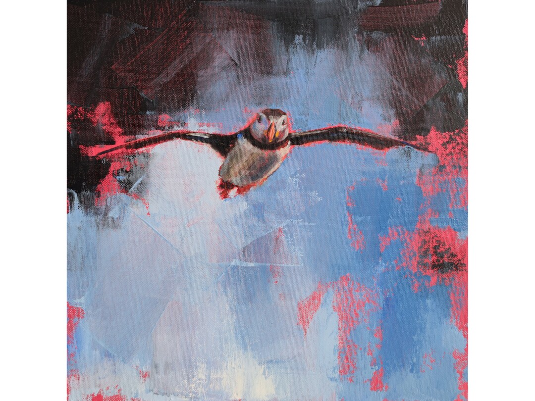 Puffin Painting Original Bird Wall Art on Canvas Panel 12 by 12 by ...