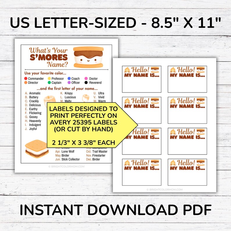 S'mores Name Game: Printable Camping Birthday Party Activity (digital ...