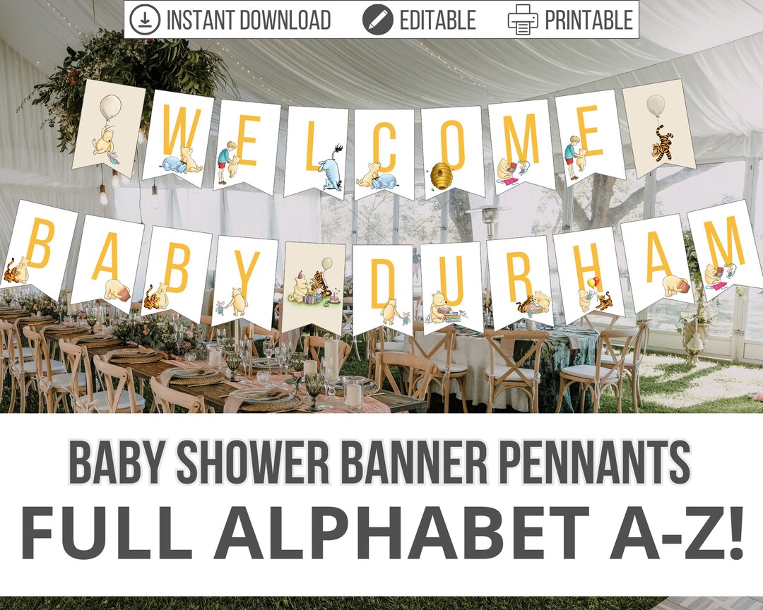 Classic Winnie-the-pooh Baby Shower Banner Flags, Editable Printable ...