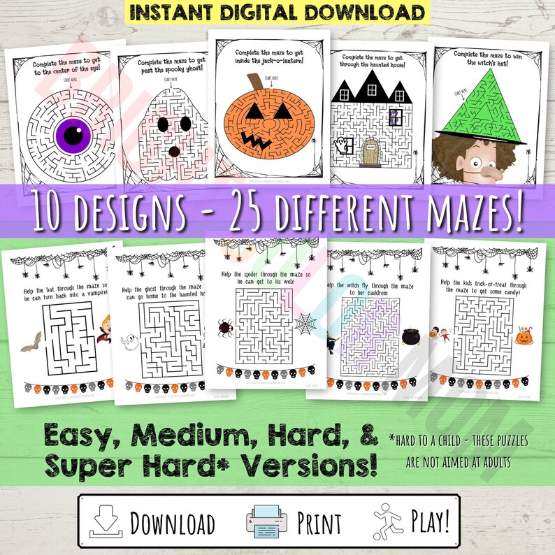 Printable Halloween Mazes for Kids Spooky Creepy Fun Maze - Etsy
