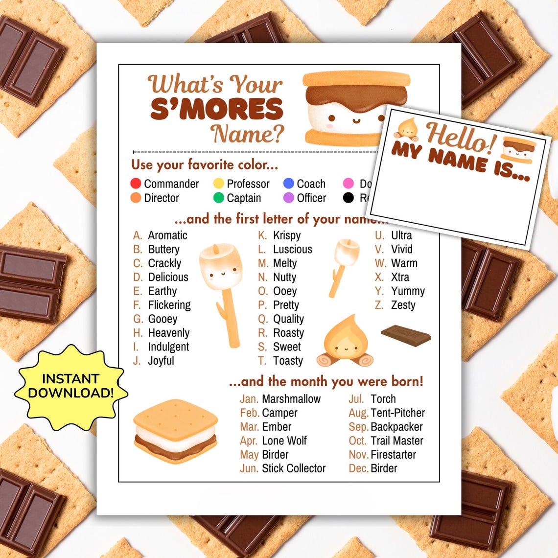 S'mores Name Game: Printable Camping Birthday Party Activity (digital ...