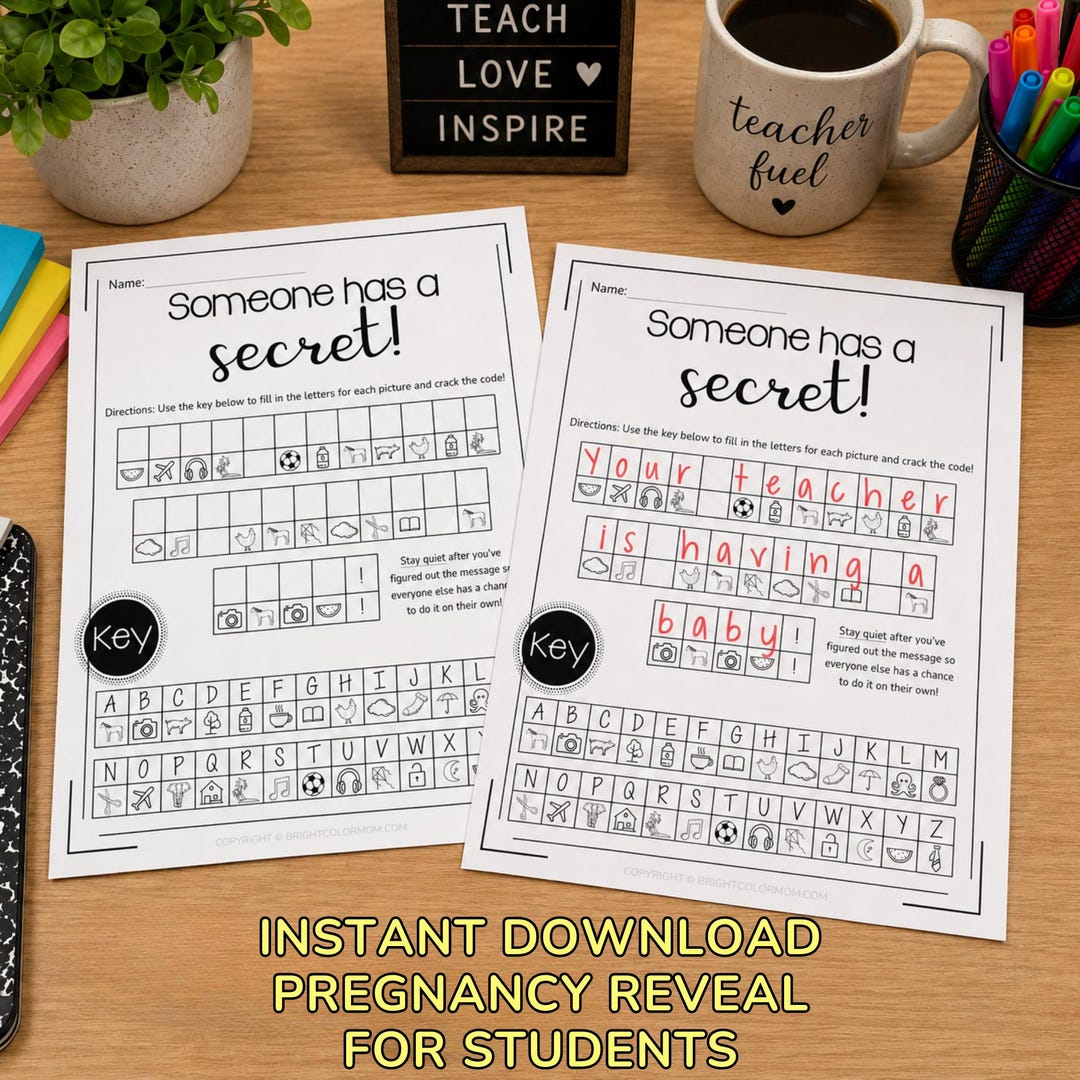 Teacher Pregnancy Announcement Puzzle Code Worksheet for Students, Easy ...