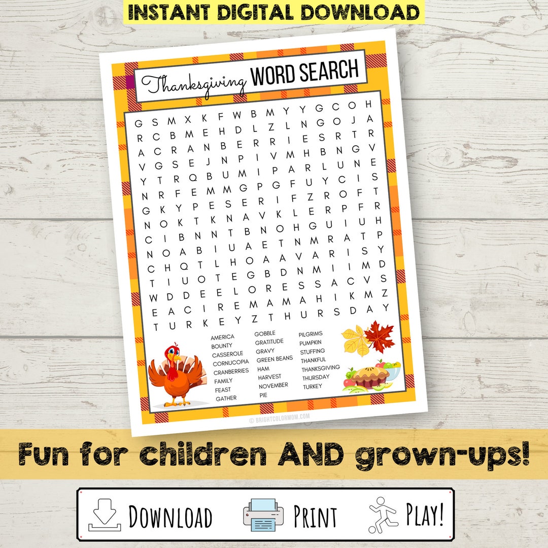 Thanksgiving Word Search Printable Cute Holiday Seek and - Etsy