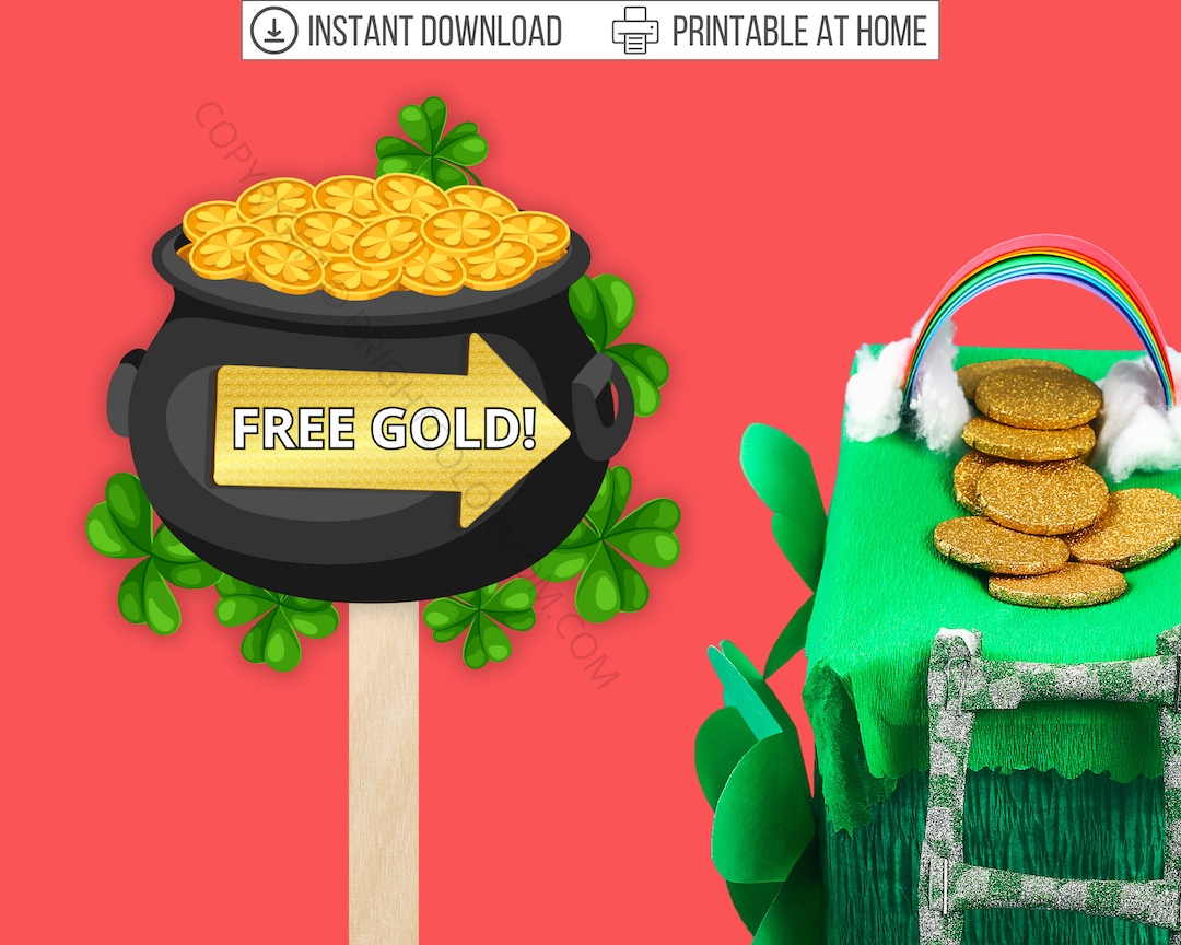 Printable Free Gold Sign for Leprechaun Trap, Black Pot of Gold, St ...