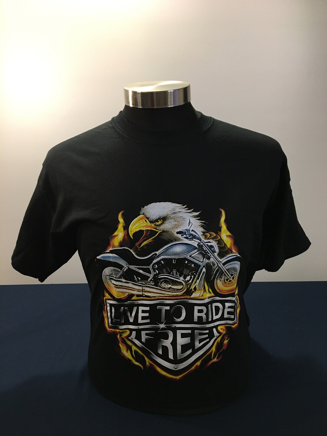 Live to Ride Free T-shirt - Motorcycle & Eagle in Flames Graphic Tee ...