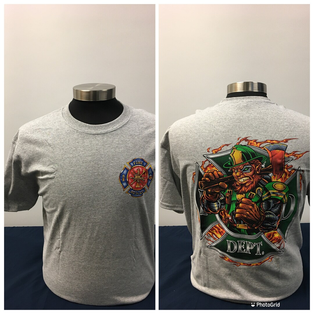 Muscular Cartoon Firefighter Tee - Bold Green FD Hero Shirt - Fire ...