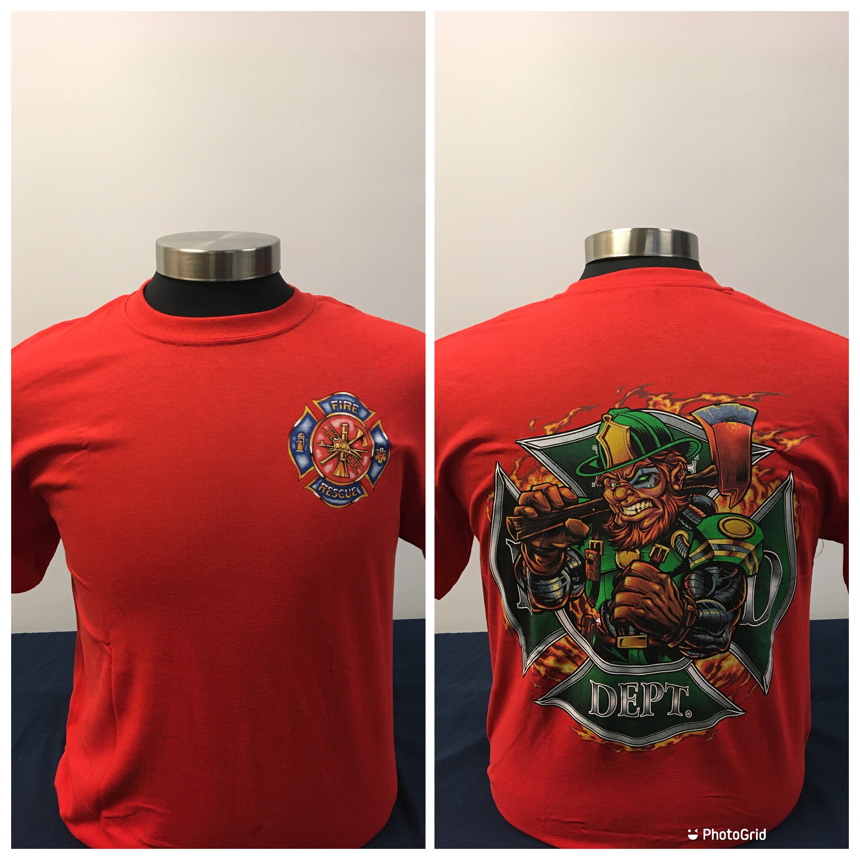 Muscular Cartoon Firefighter Tee - Bold Green FD Hero Shirt - Fire ...