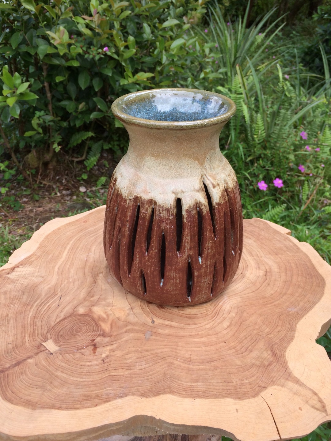 Pottery Tree Vase Carved Double Walled Vase Wheel Thrown Vase Handmade ...