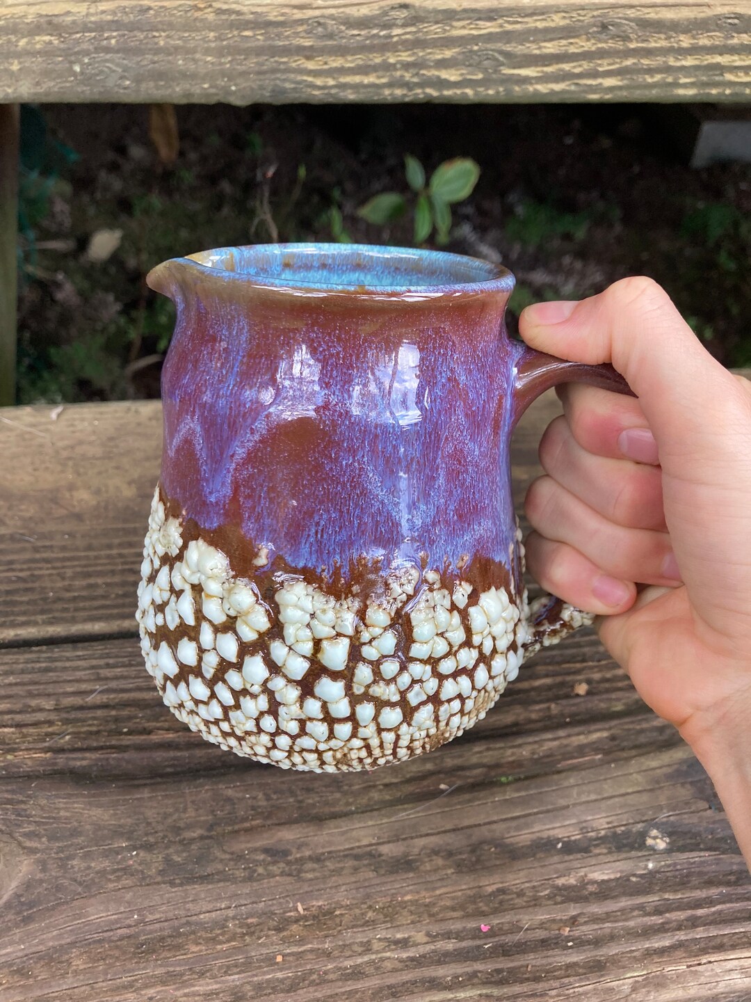 Ocean Coral Pottery Pitcher Handmade Pitcher Purple Wheelthrown Pitcher ...