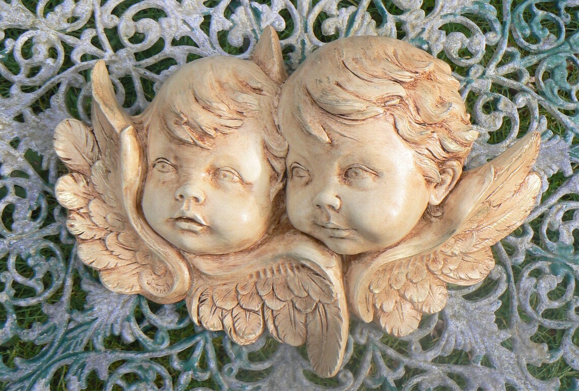 Decor Large Cherubs Wall Hanging Plaque Plaster Cast Antique | Etsy