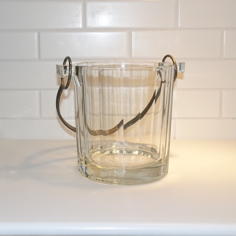 Mcm Heavy Small Clear Glass Ice Bucket With Silverplate Swing Etsy