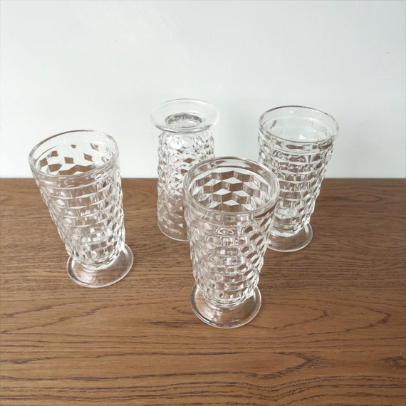 vintage cube pattern footed water goblets Mid Century drinkware Colony ...