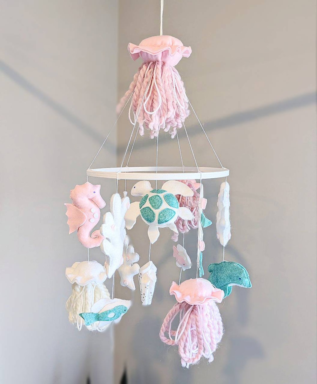 Nautical Pink Baby Mobile, Ocean Baby Girl Mobile, Whale Octopus Sea ...