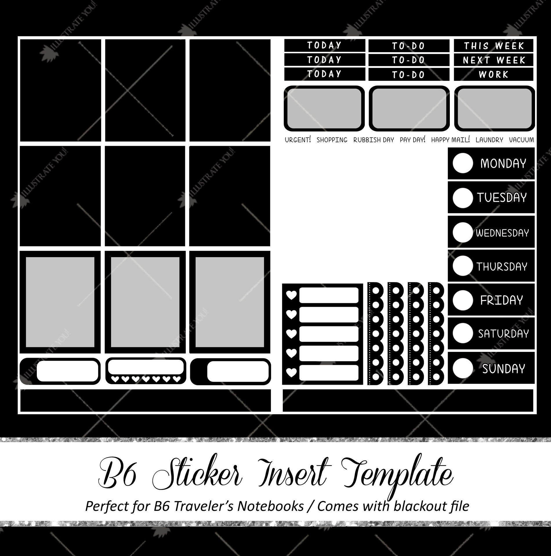 B6 Travelers Notebook Insert - Sticker Template - PERSONAL USE - Etsy