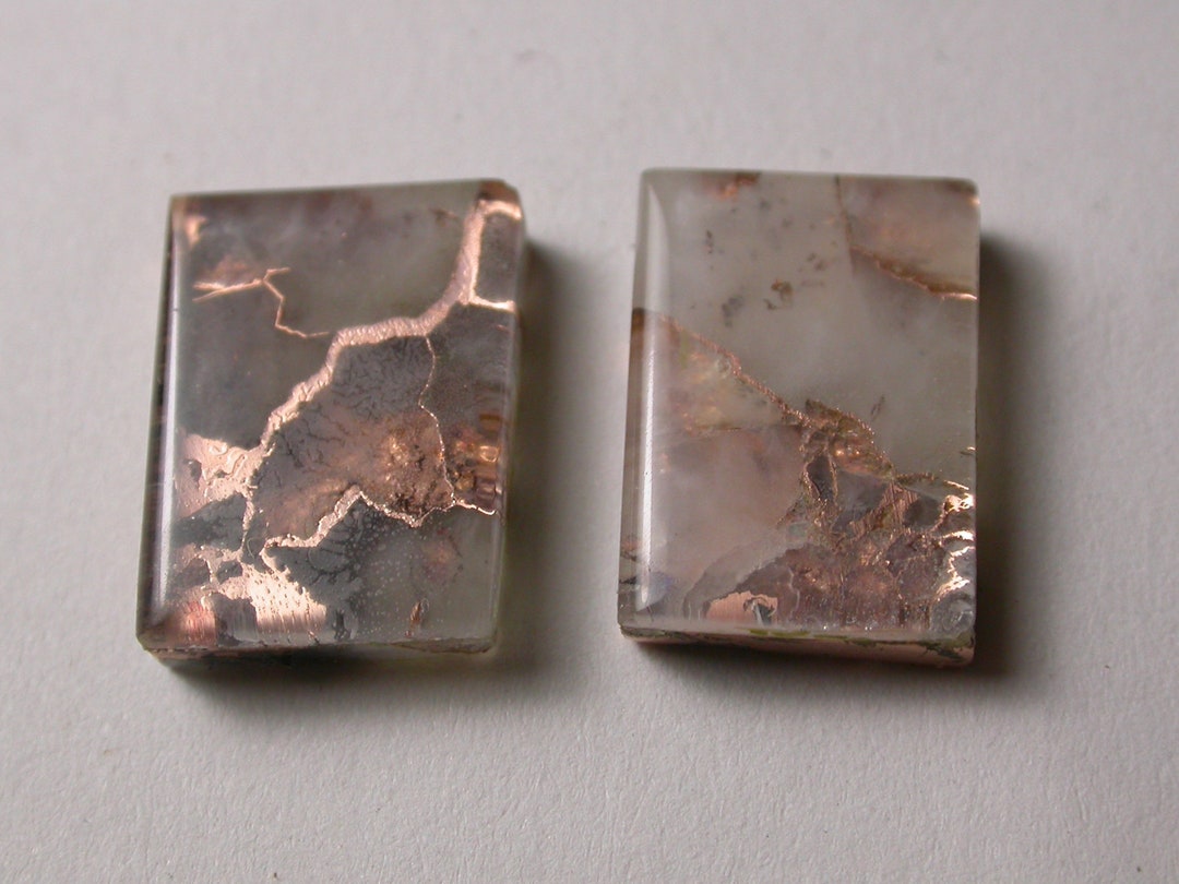 Quartz Infused With Copper Rectangular Doublet Cabochon Pair, Hand ...