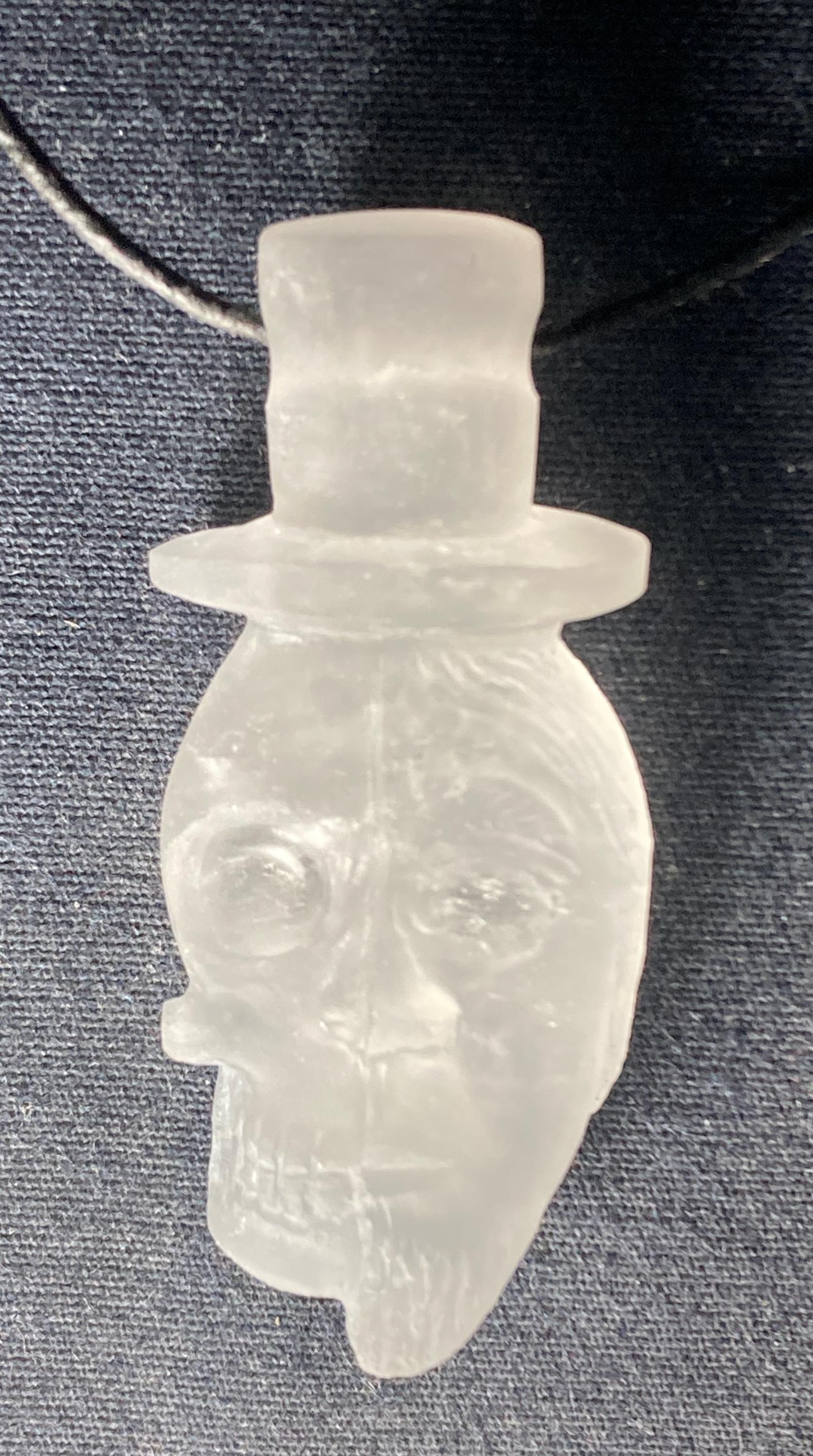 Hatted Skull/face Pendant, Hand Carved in Quartz With a Leather Cord ...