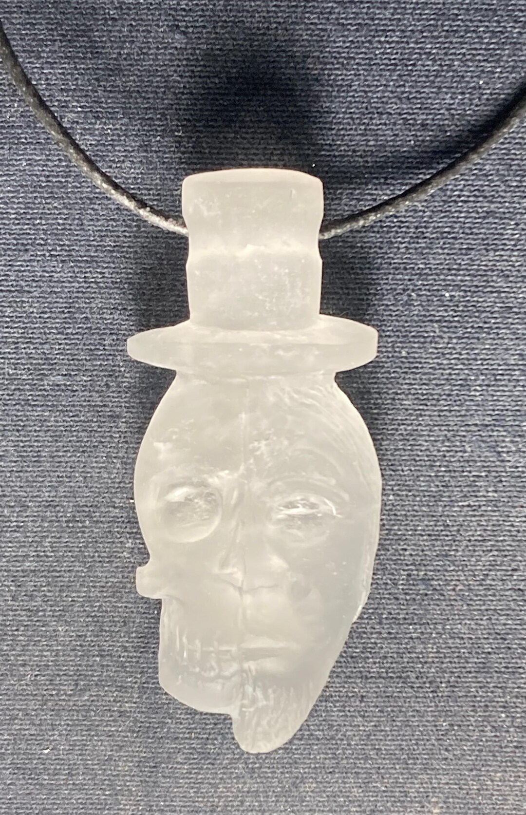 Hatted Skull/face Pendant, Hand Carved in Quartz With a Leather Cord ...