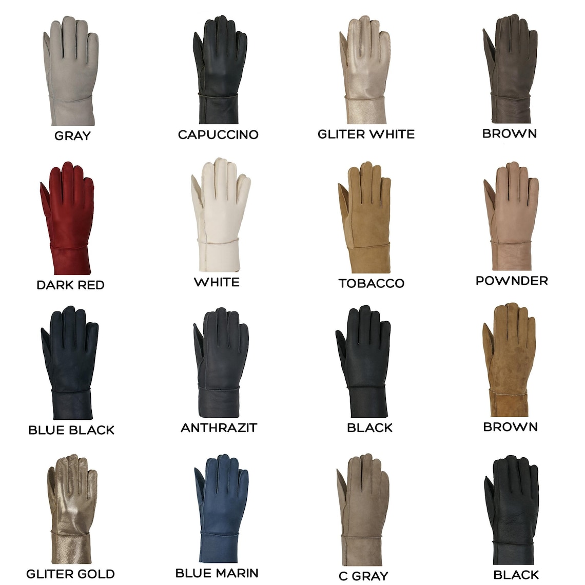 Sheepskin Shearling Fur Lined Gloves Women Blue Black Leather Gloves ...