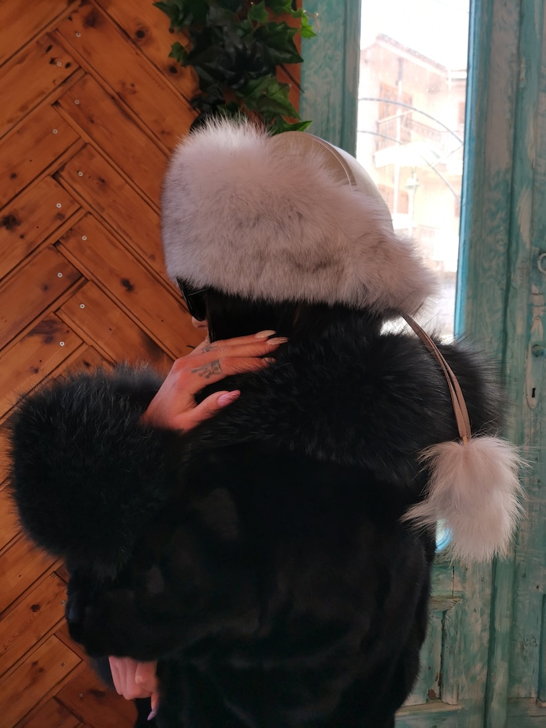 Blue Fox Fur Hat With Leather Top | Mongolian Style - Etsy UK