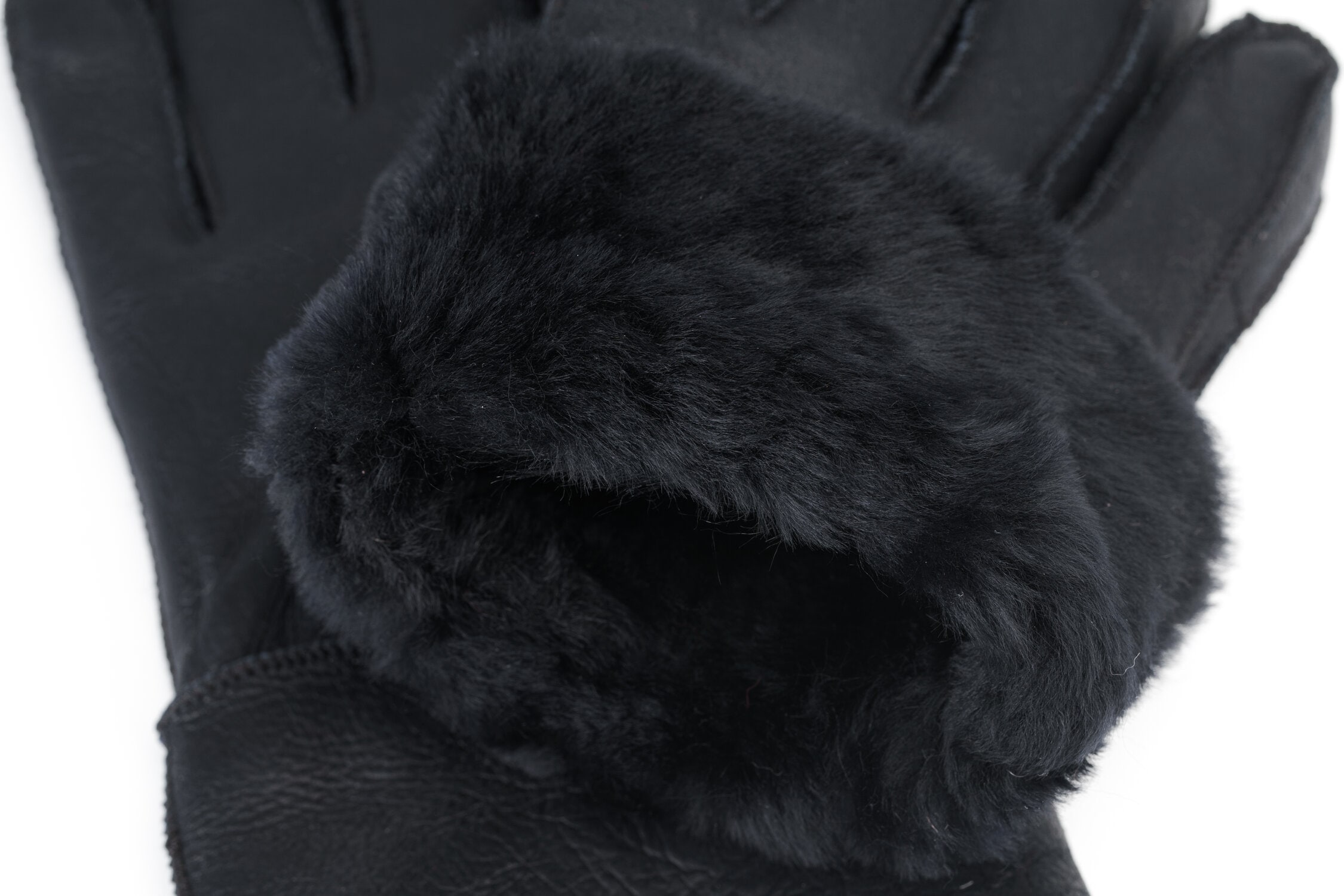 Sheepskin Shearling Fur Lined Gloves Women Blue Black Leather Gloves ...