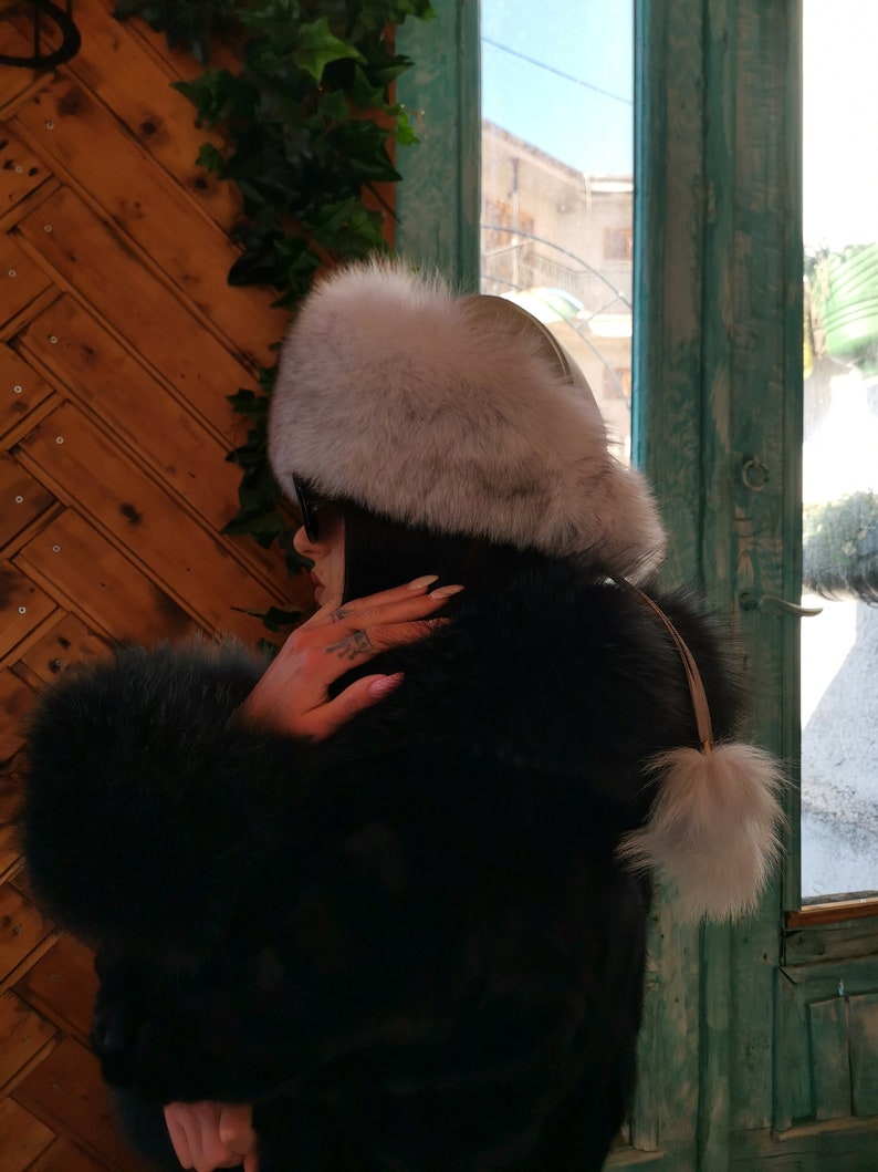 Blue Fox Fur Hat With Leather Top | Mongolian Style - Etsy UK