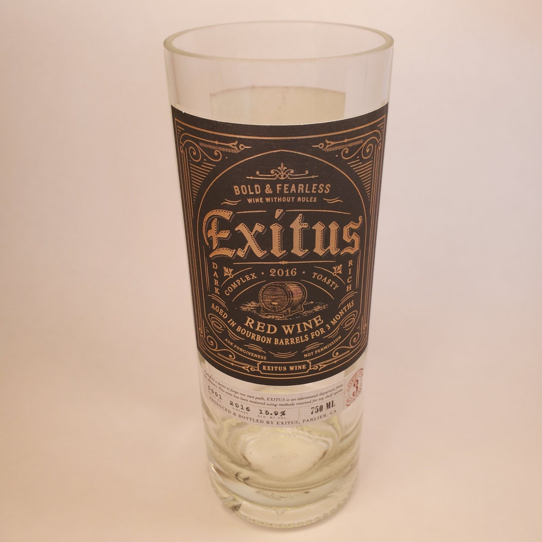 Exitus Bourbon Barrel Red Wine 2016 Hand Cut Upcycled Wine Bottle ...