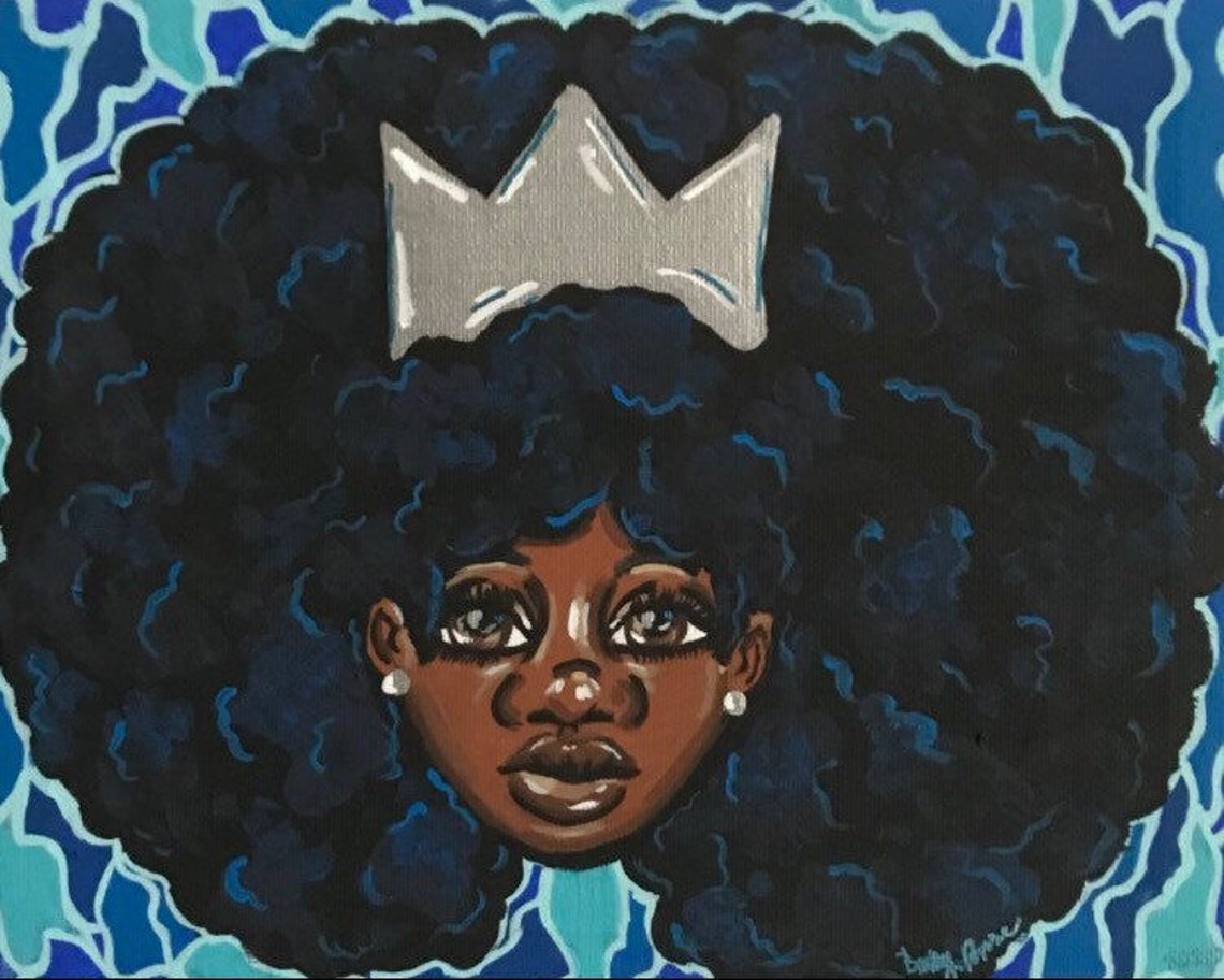 Big Blue Afro Art Blue Afro Girl Painting Black Woman - Etsy